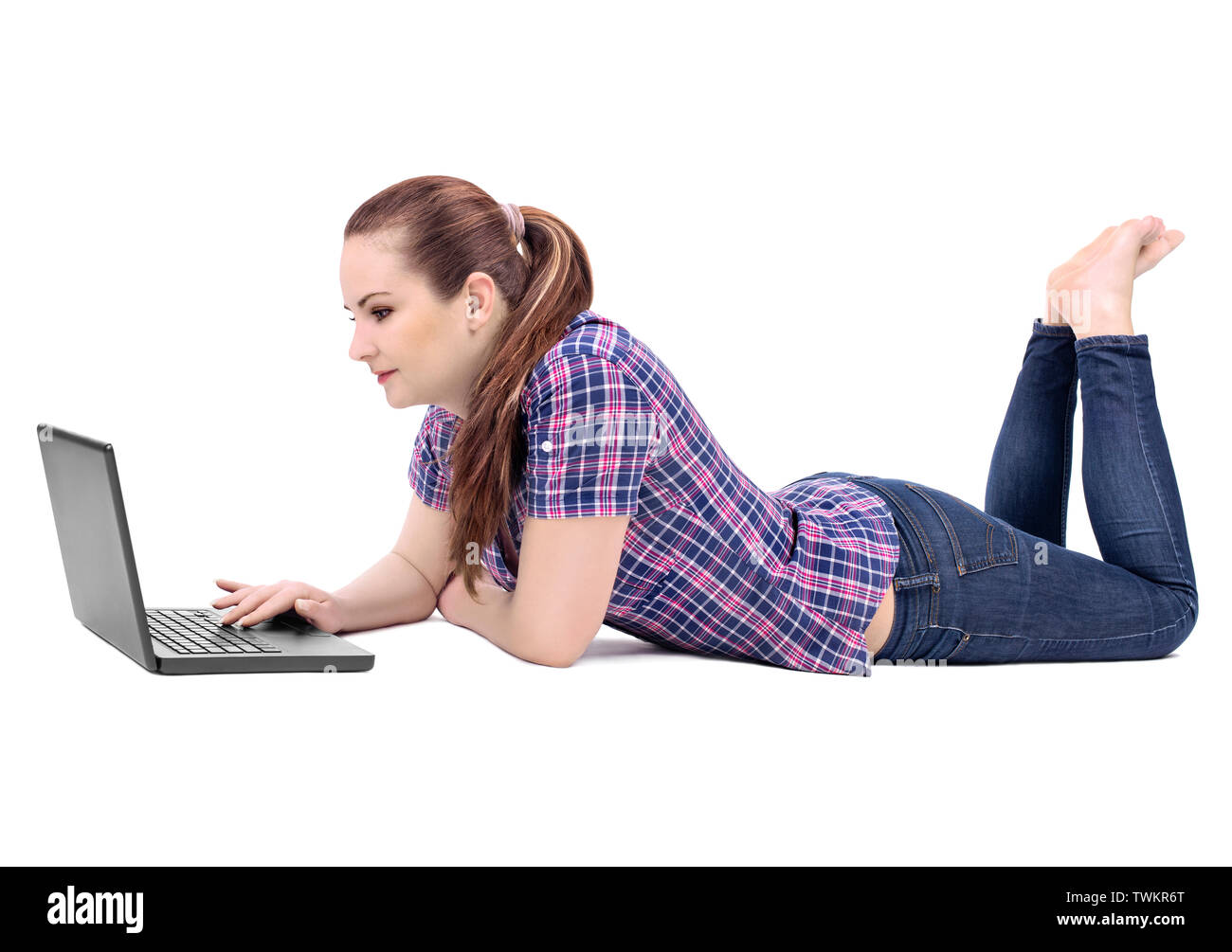 Computer woman home typing Cut Out Stock Images & Pictures - Alamy
