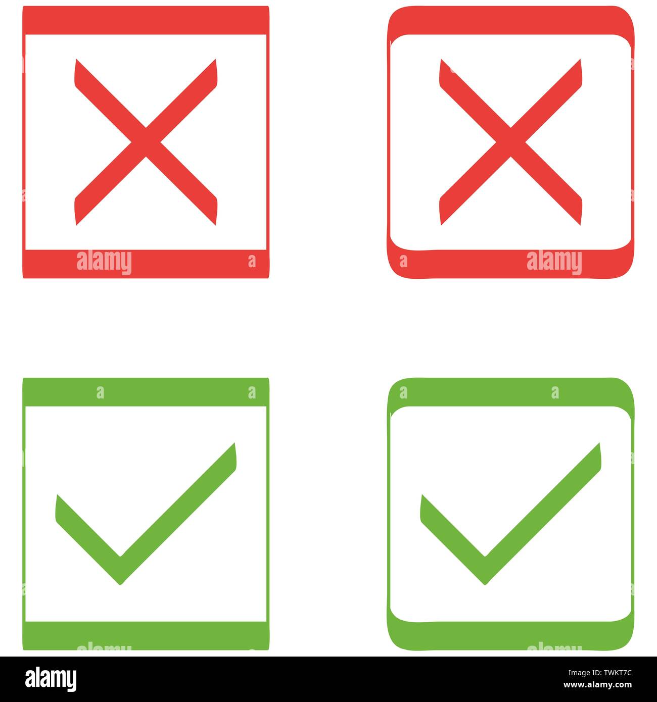 Set of Modern Check Mark Icons in Red, Green Monochrome Colors Isolated ...