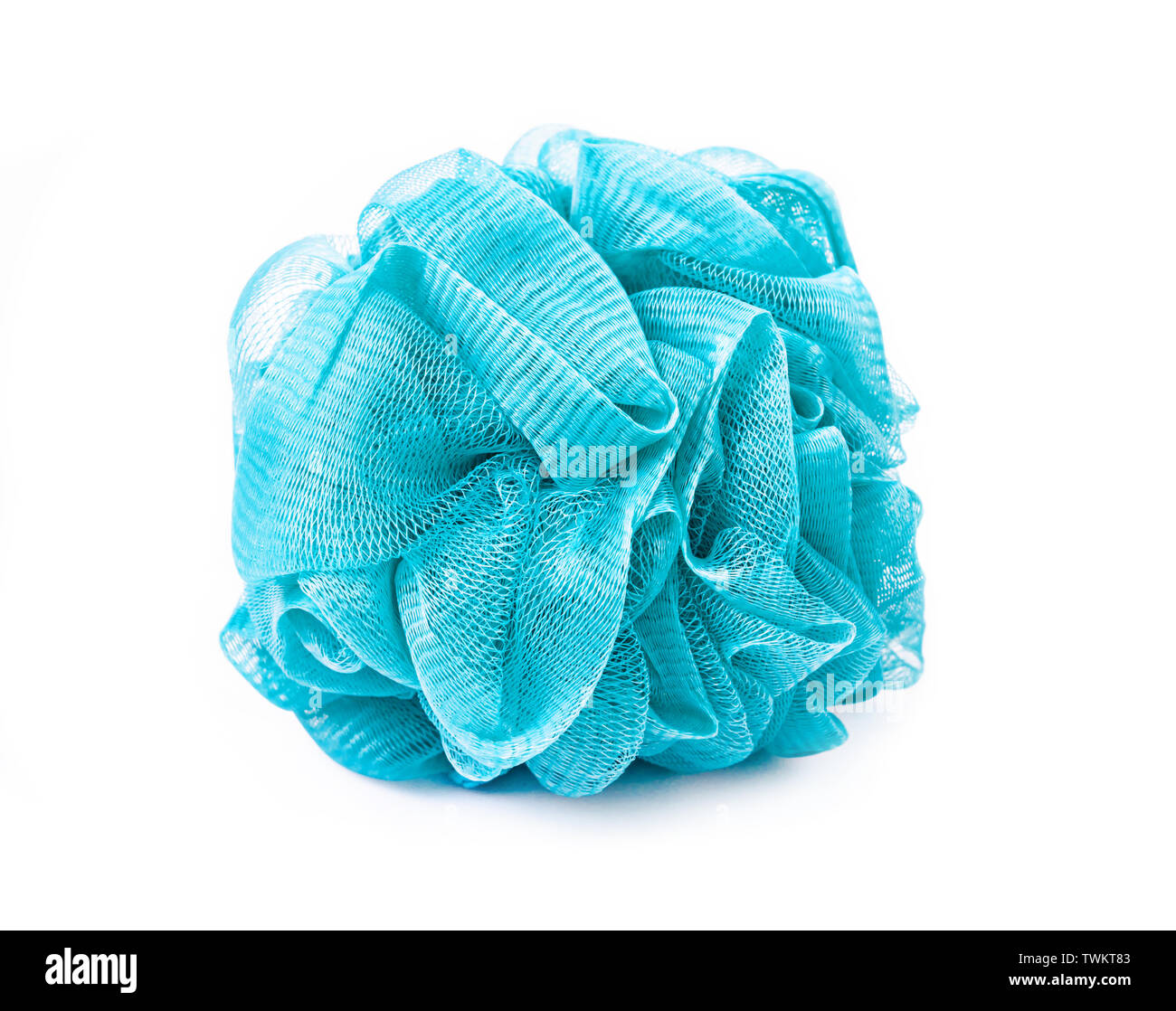 Soft blue bath puff or sponge isolated on white background Stock Photo ...