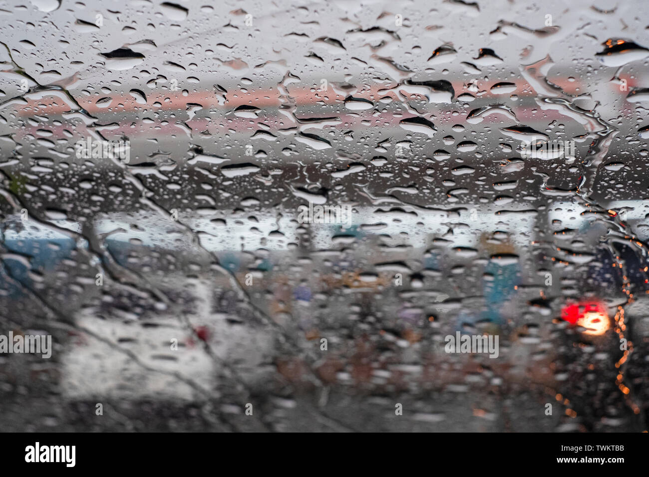 Picture Inside water rain drops on car window glass Stock Photo - Alamy