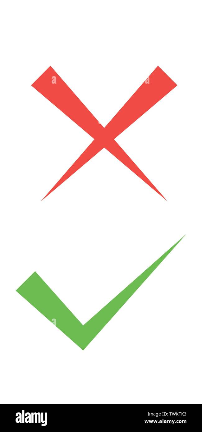 Thin line check mark icons. Green tick and red cross checkmarks flat ...