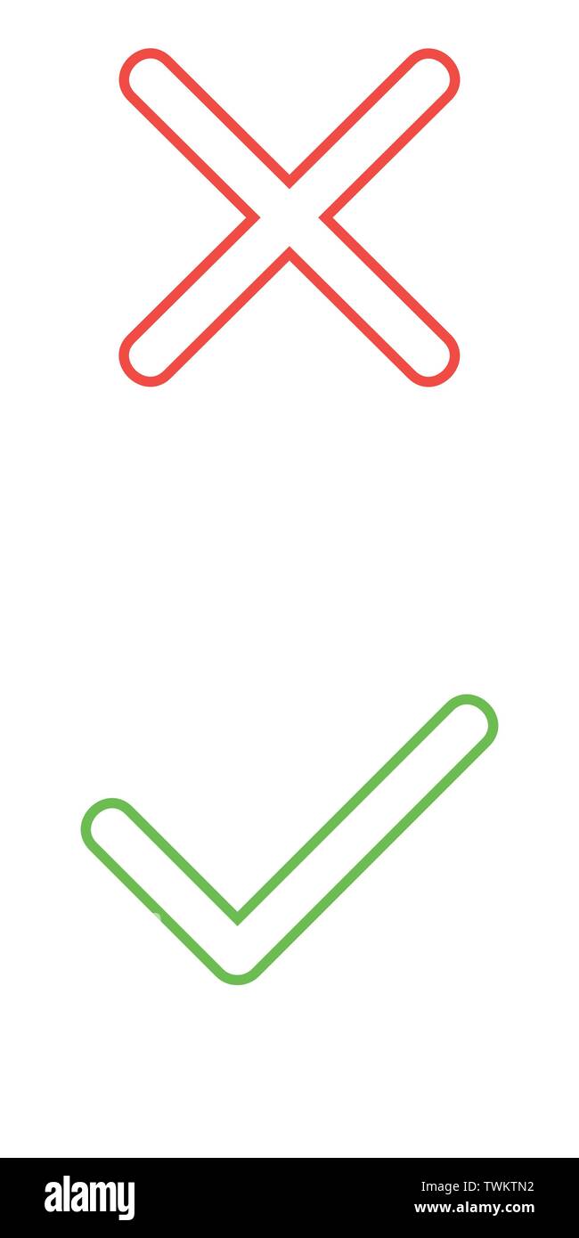 Check box list icons set, green and red isolated on white background ...