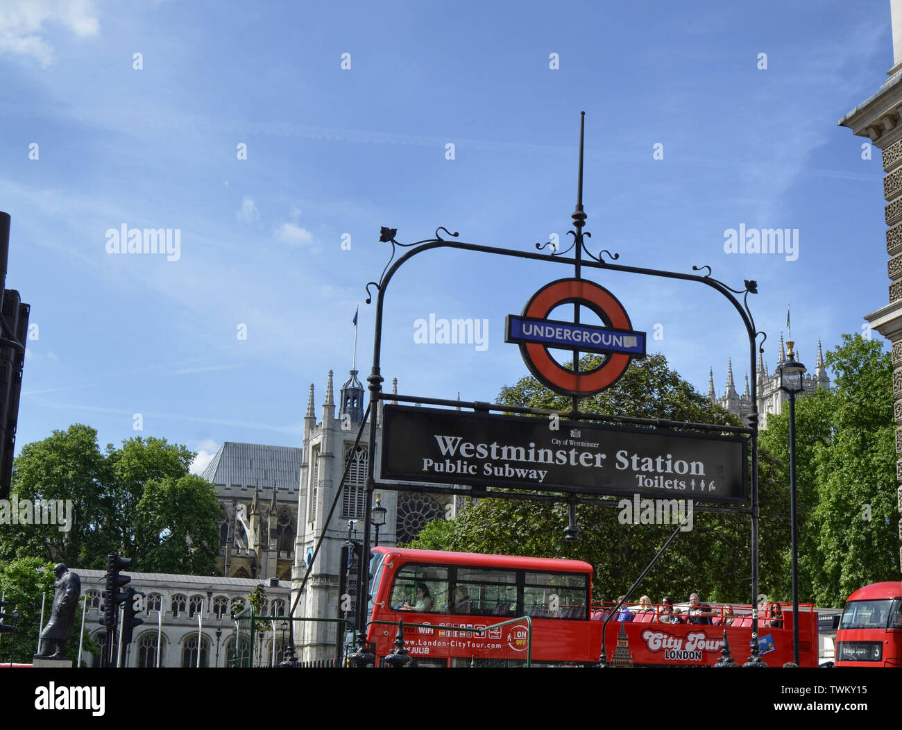 London, United Kingdom, June 2018. Entrance to the London Underground ...