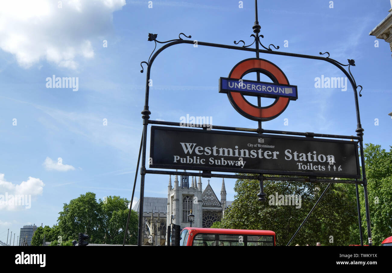 London, United Kingdom, June 2018. Entrance to the London Underground ...