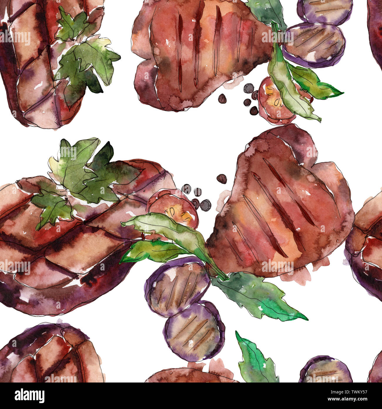Grilled steak tasty food. Hand drawn barbeque meat illustration ...