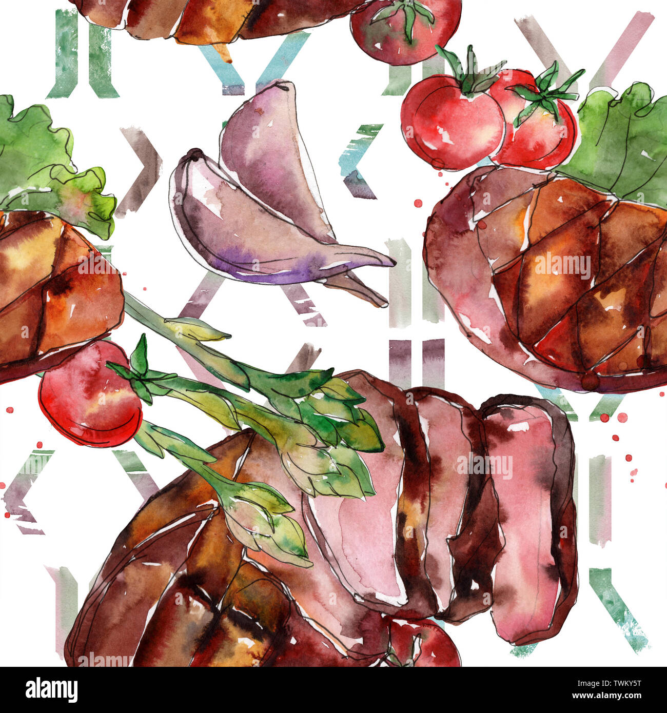 Grilled steak tasty food. Hand drawn barbeque meat illustration ...