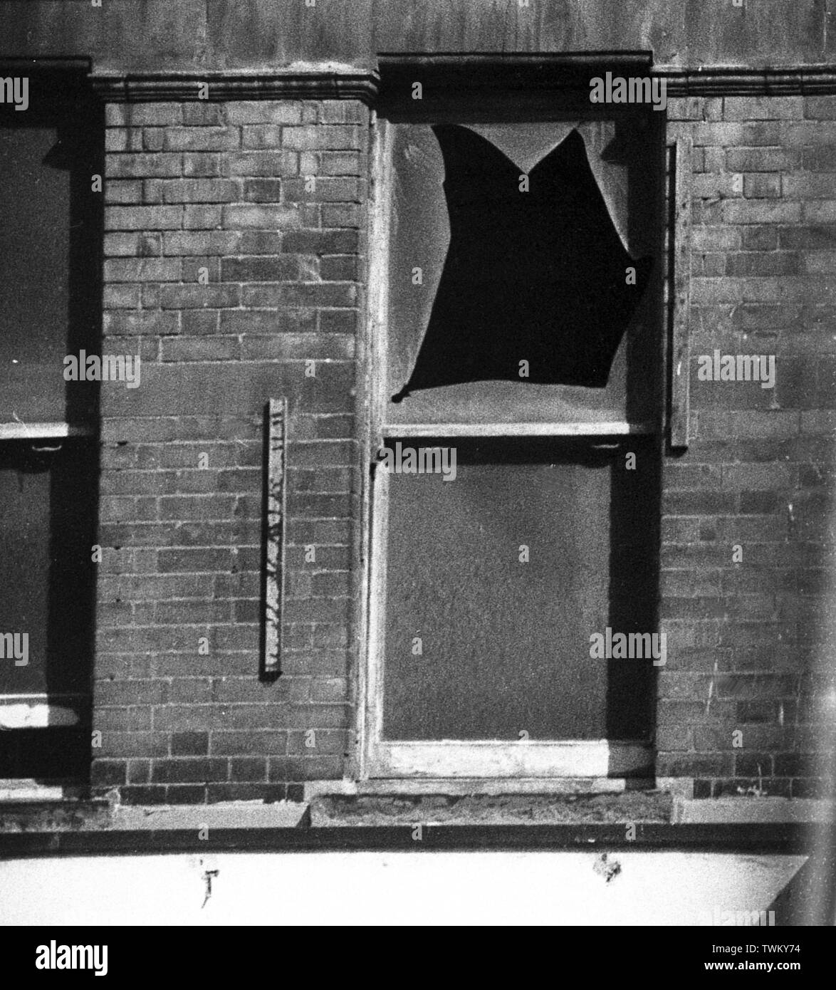 Derelict red brick building smashed window, London c1987 Photo by Tony ...