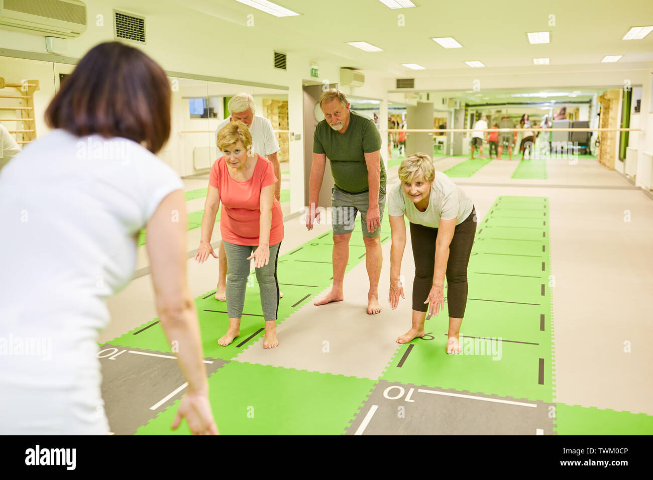 Senior group makes healthy back training in rehab under the guidance of ...
