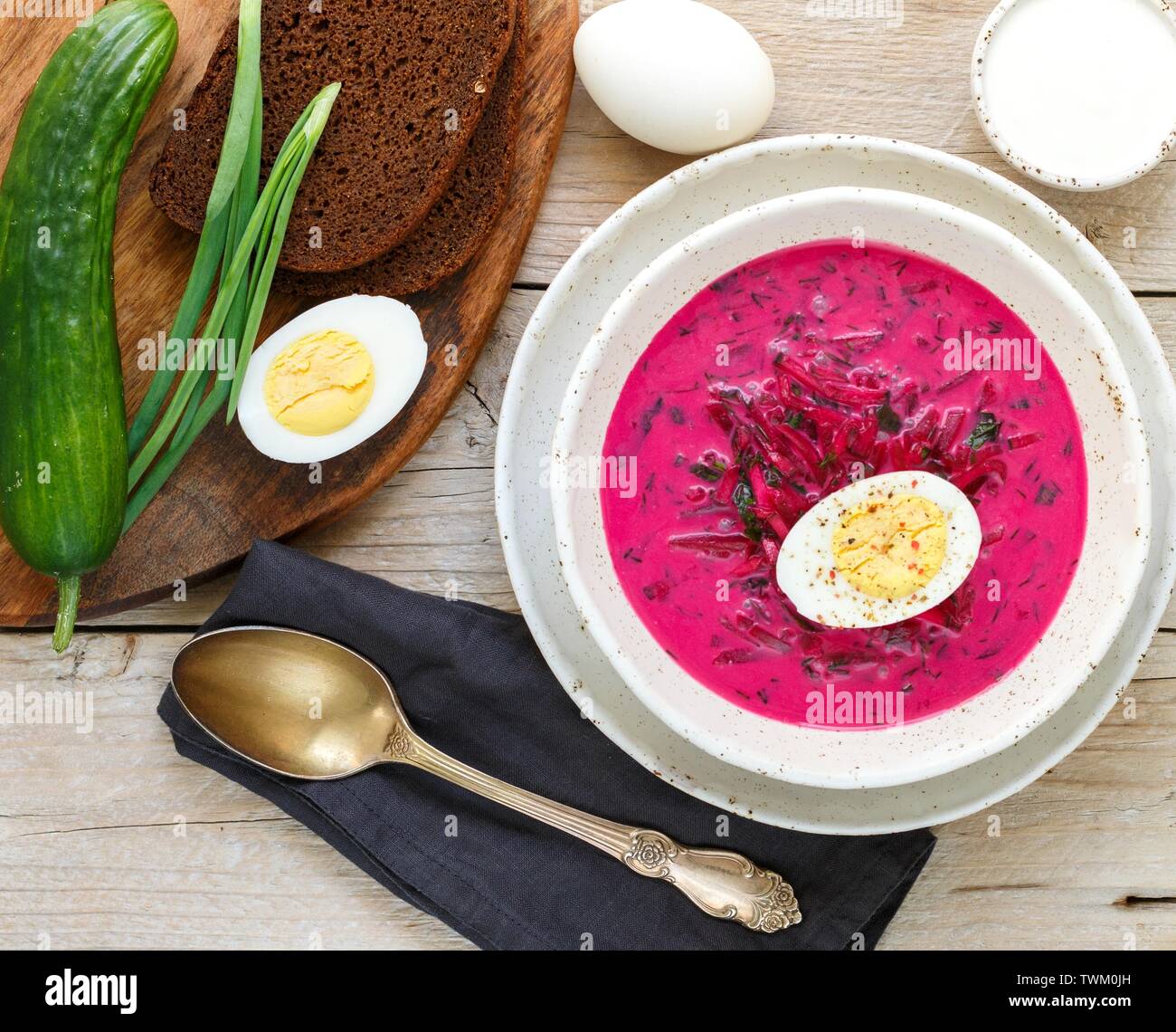 Beetroot soup. Holodnik. Cold summer vegetarian dish of bees, cucumbers ...