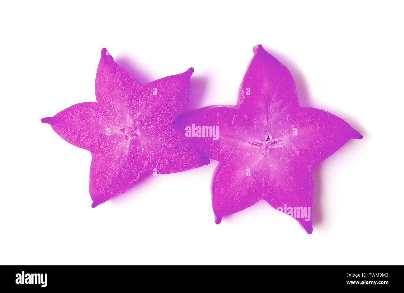 Pair of Sliced Ripe Fresh Star Fruit in Pop Art Styled Vibrant Purple ...