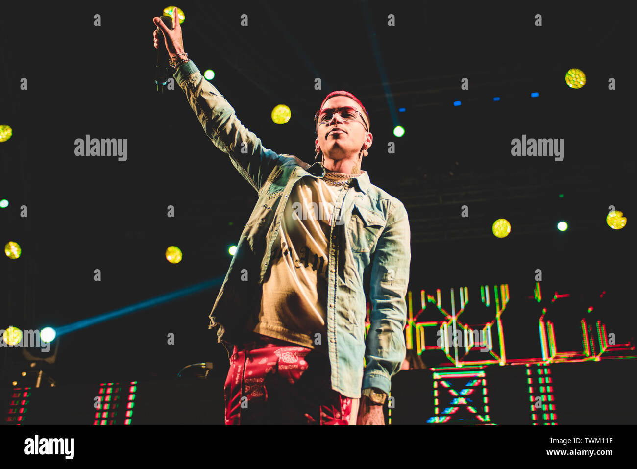 Grugliasco, Italy. 20th June, 2019. The Italian trapper Sfera Ebbasta ...