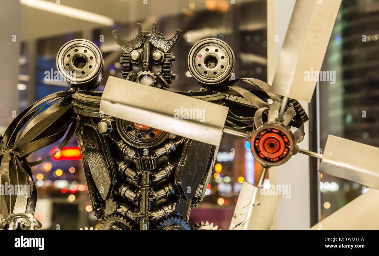 Suzhou,China-26 AUG 2017: the metal made robot toy display in shopping ...