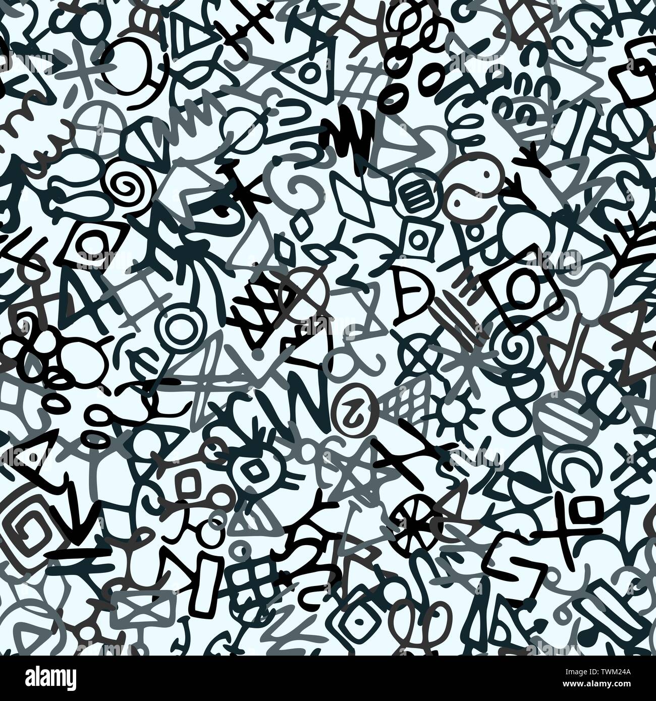 Hand drawn vector seamless pattern with glyphs mystic symbols Stock ...
