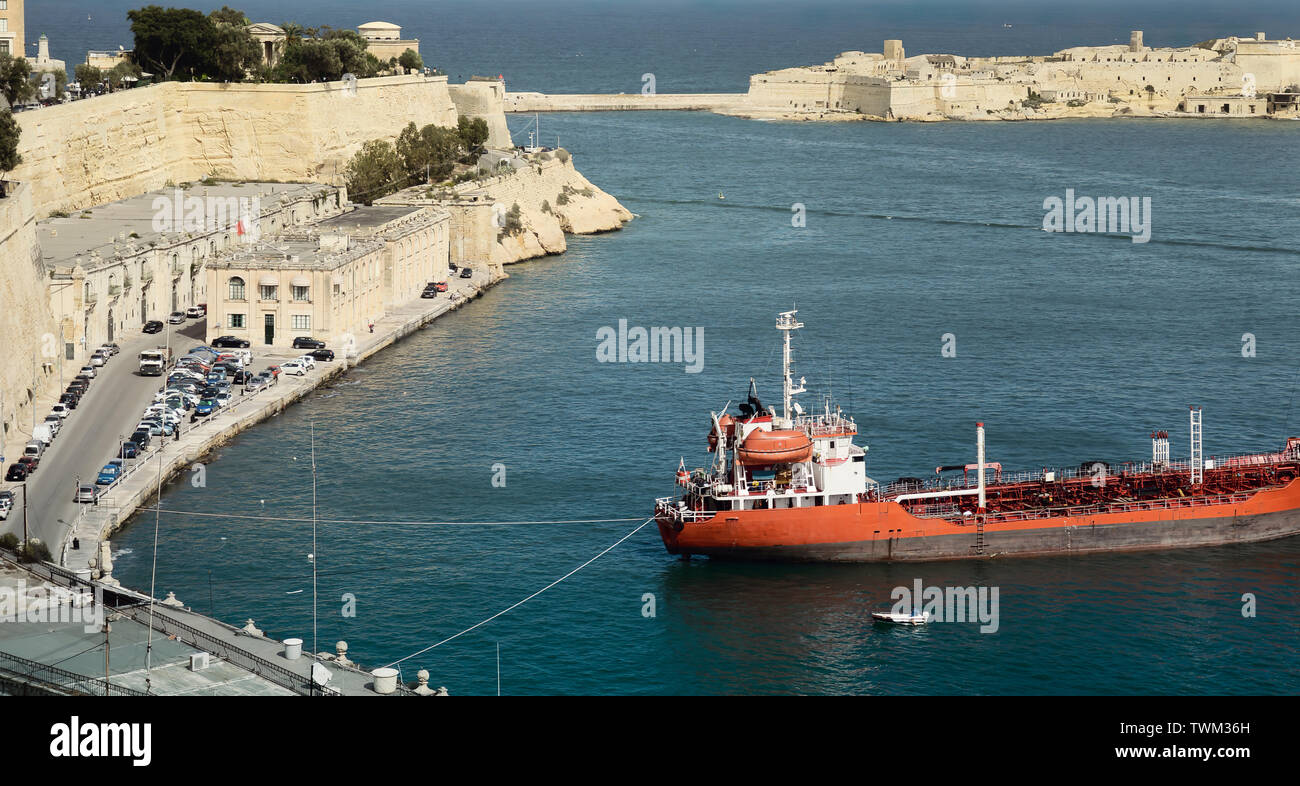 Cargo Ship Moored At The Port Of Valletta, Malta Stock Photo - Alamy