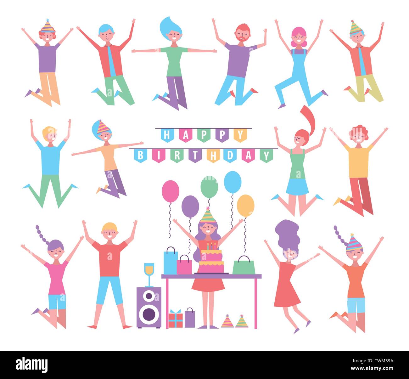 bundle of people celebration birthday characters Stock Vector Image ...