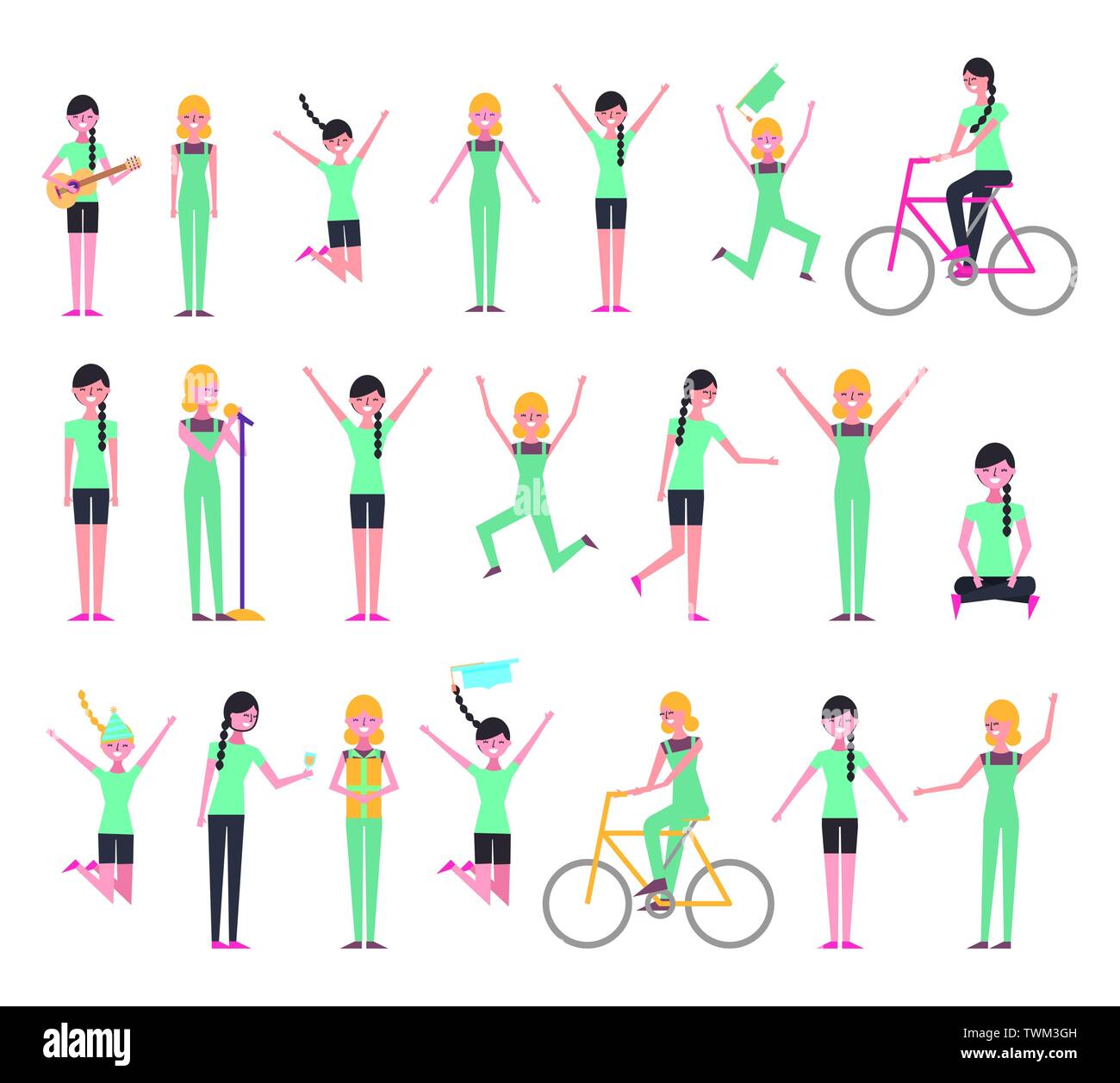 group of girls doing activities characters Stock Vector Image & Art - Alamy