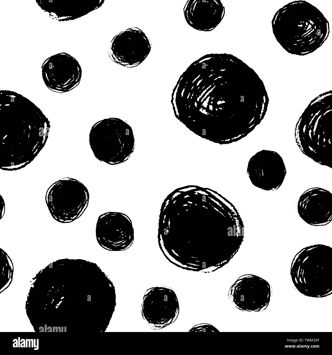 Hand Draw Polka Dots Seamless Pattern. Vector Black ink Brush. The ...