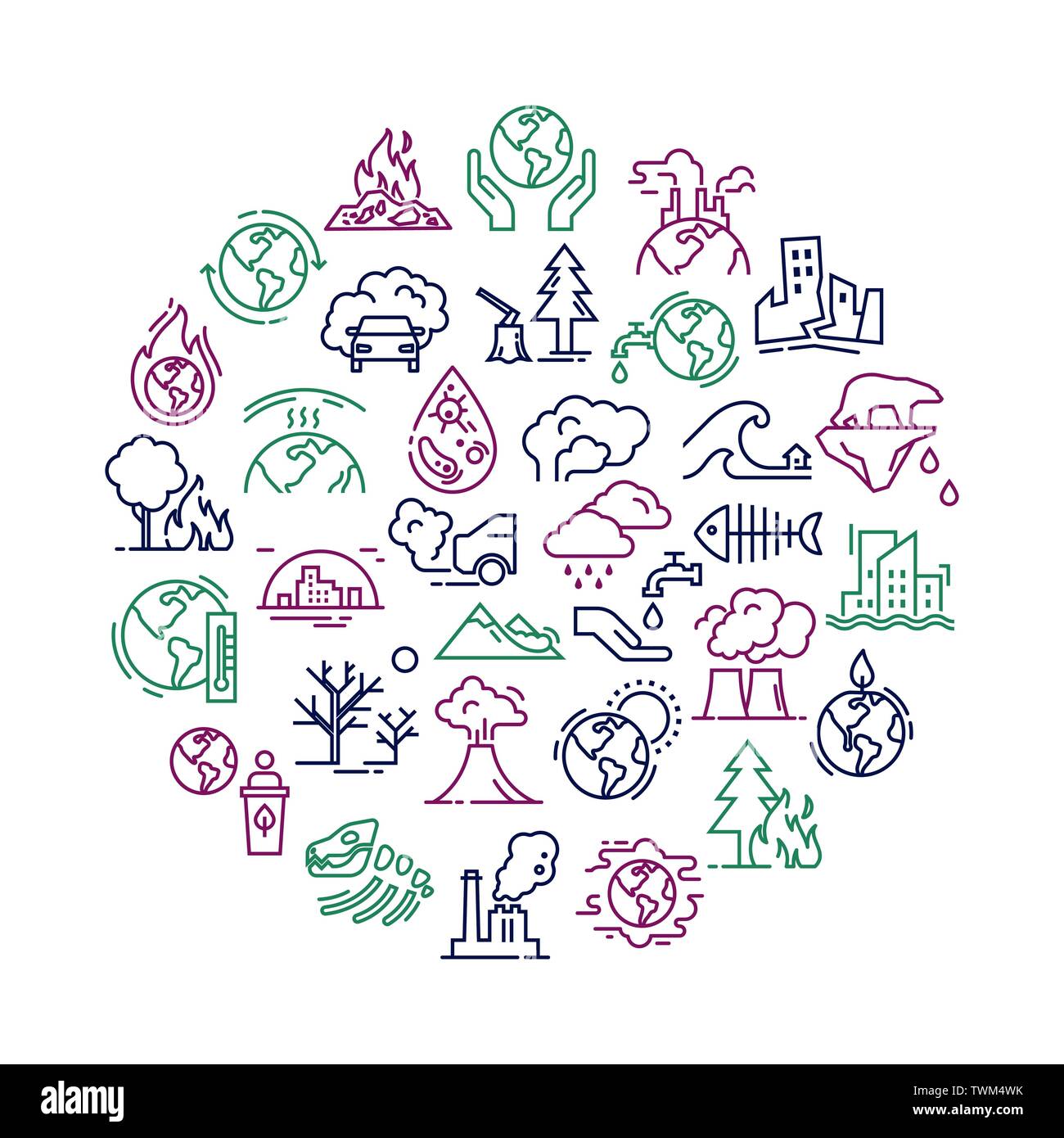 Vector circular illustration with set of icons isolated on a white ...