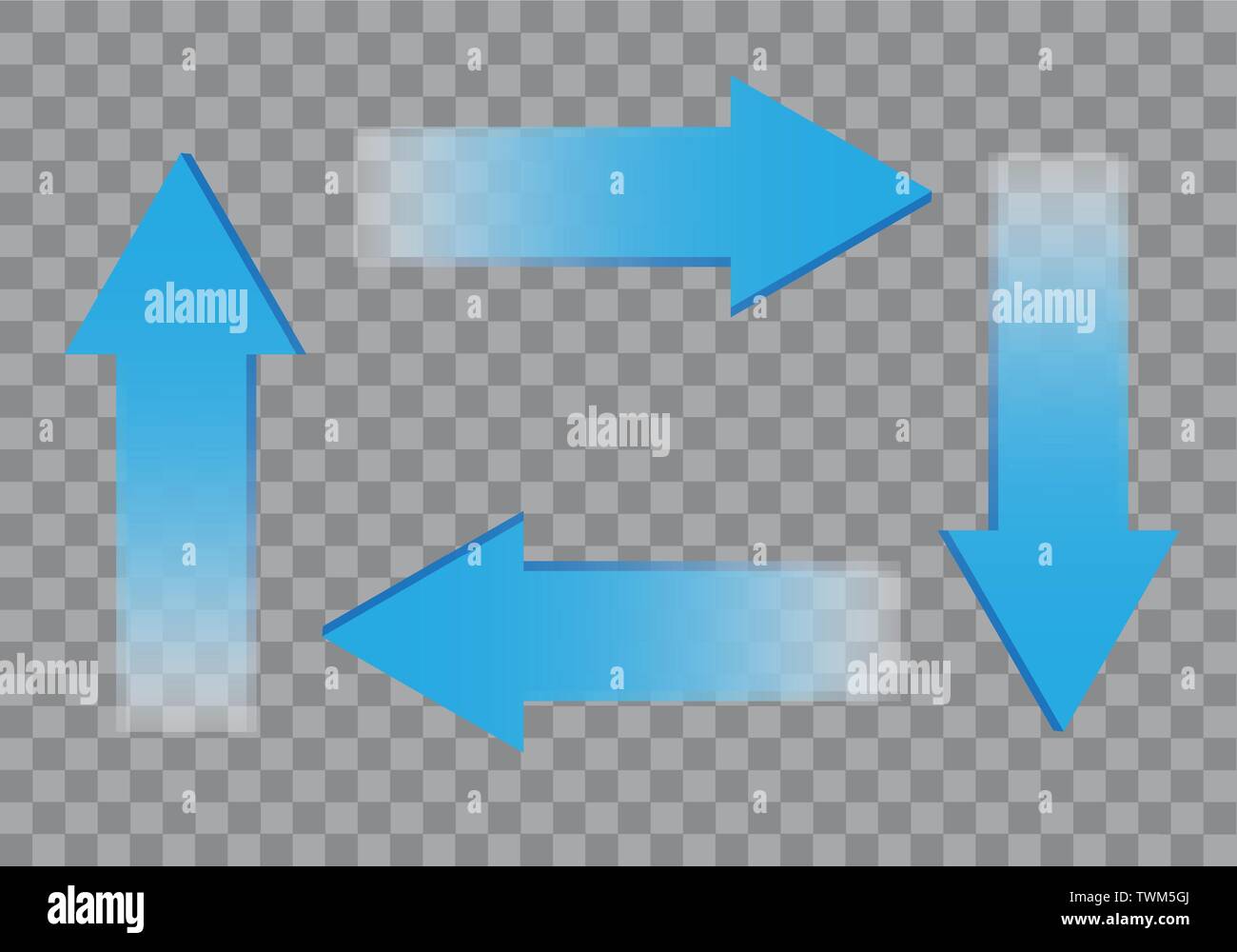 Blue arrow 3D action set on grey checkered background sign symbol ...