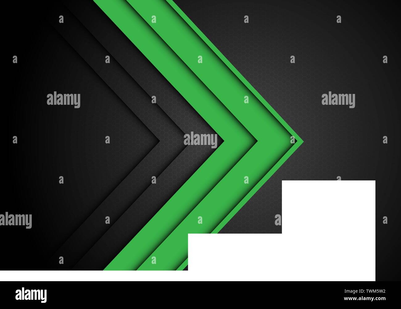 Abstract green arrow direction on grey with hexagon mesh pattern design ...