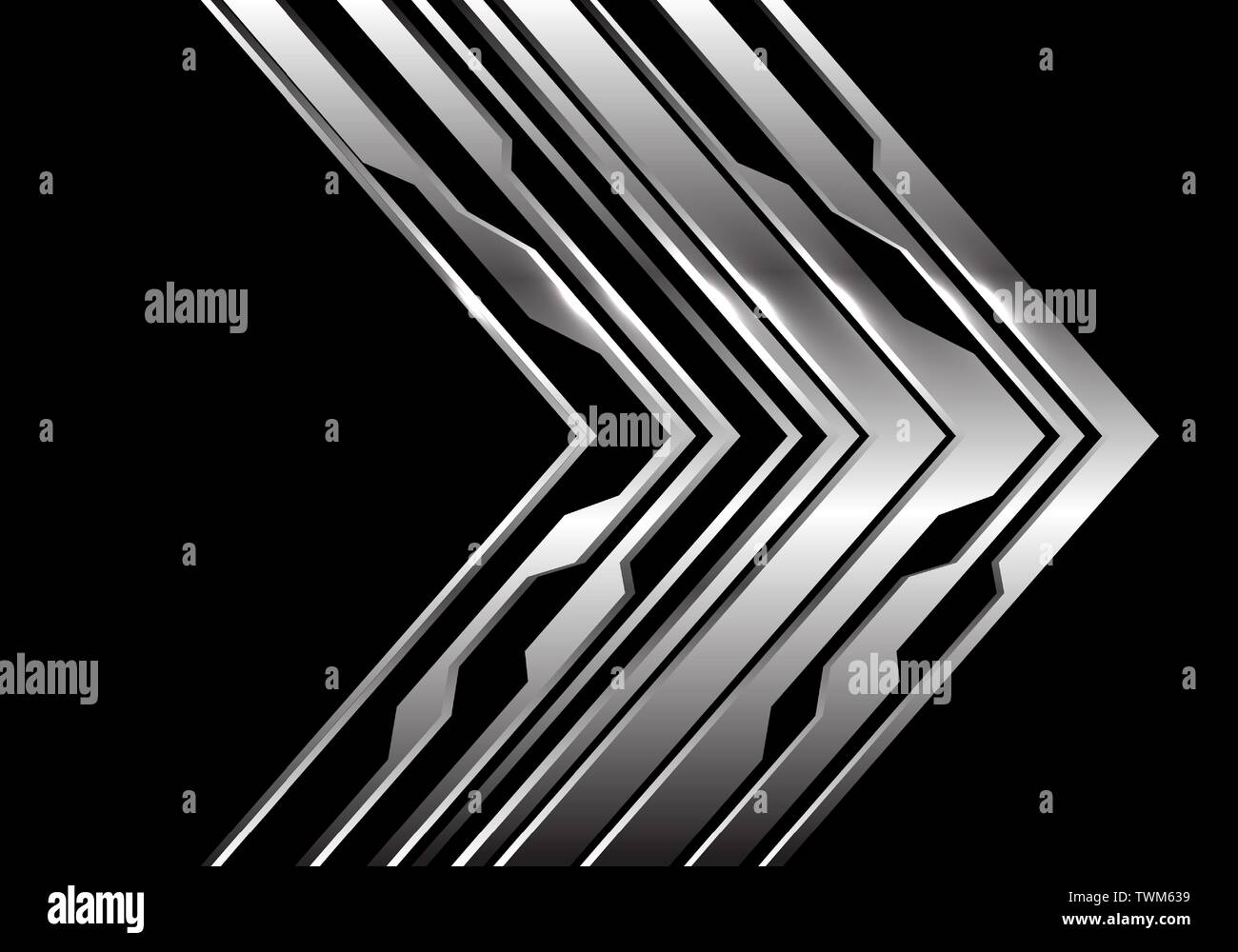 Abstract silver circuit arrow direction on black design modern luxury ...