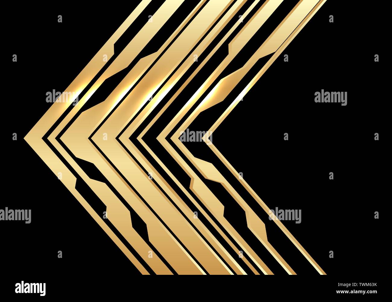 Abstract gold circuit arrow direction on black design modern luxury ...