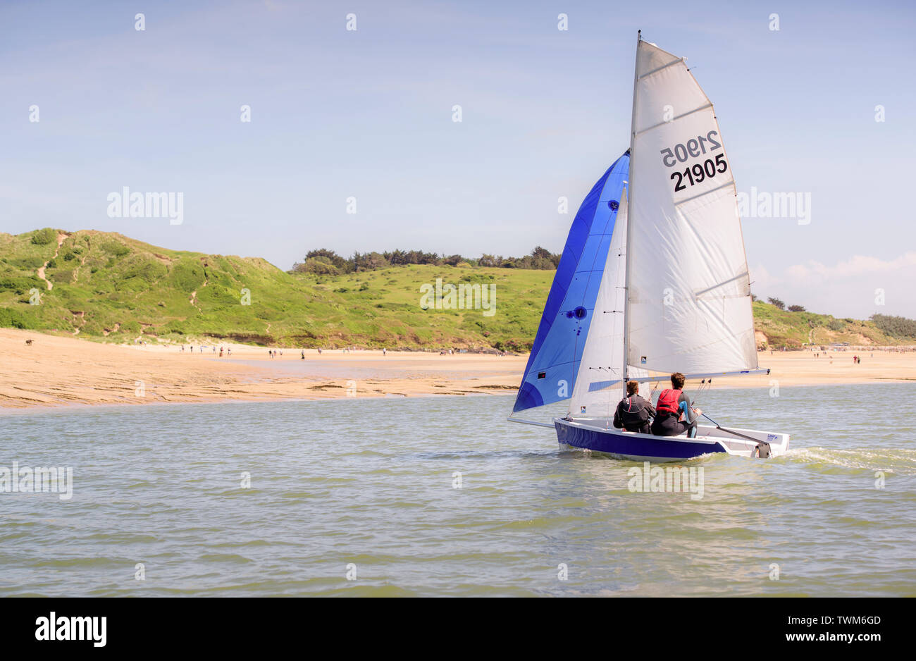 Dinghy sailing in the River Camel at Padstow, Cornwall, UK Stock Photo ...