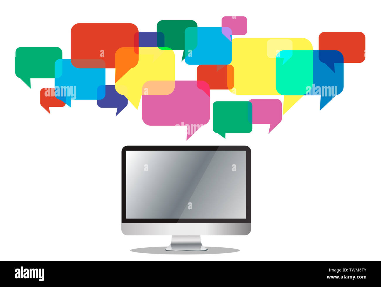 computer with colorful chat box , message box communication background ...