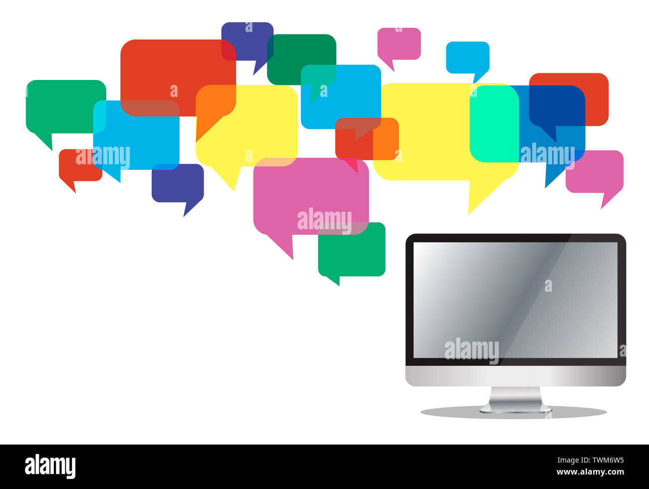 computer with colorful chat box , message box communication background ...