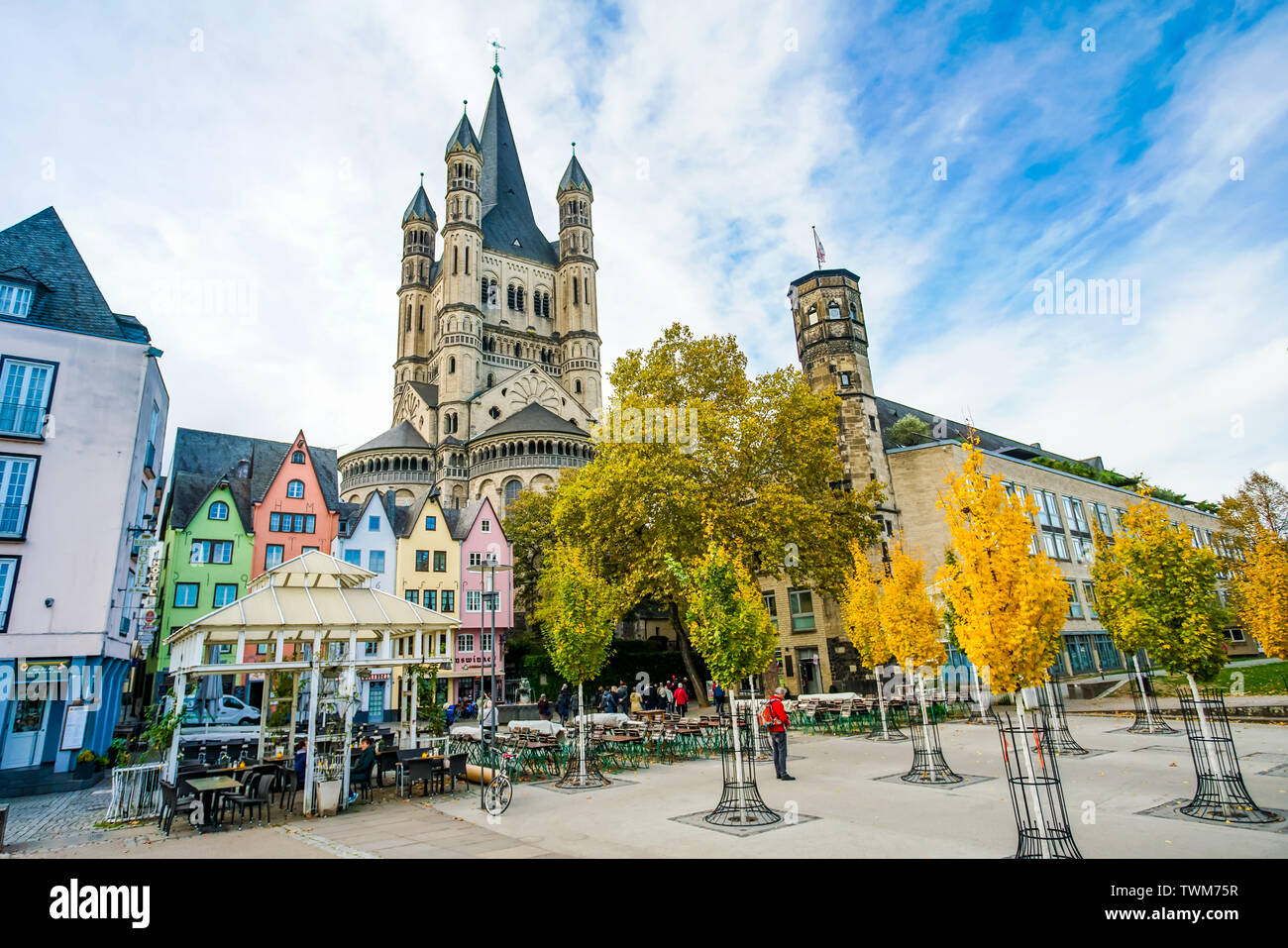 COLOGNE - NOVEMBER 07, 2018 : Colorful houses in front of St. Martin's ...