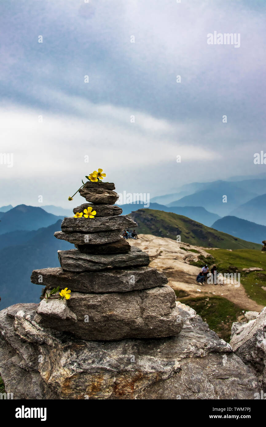 Carin or stack of stones on hills on the way to tungnath trek ...