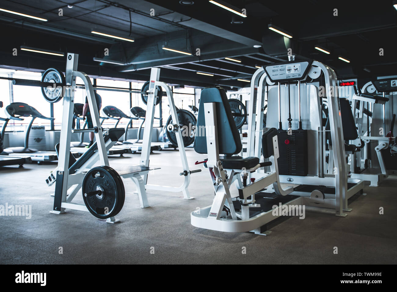 Modern light gym. Sports equipment in gym Stock Photo - Alamy