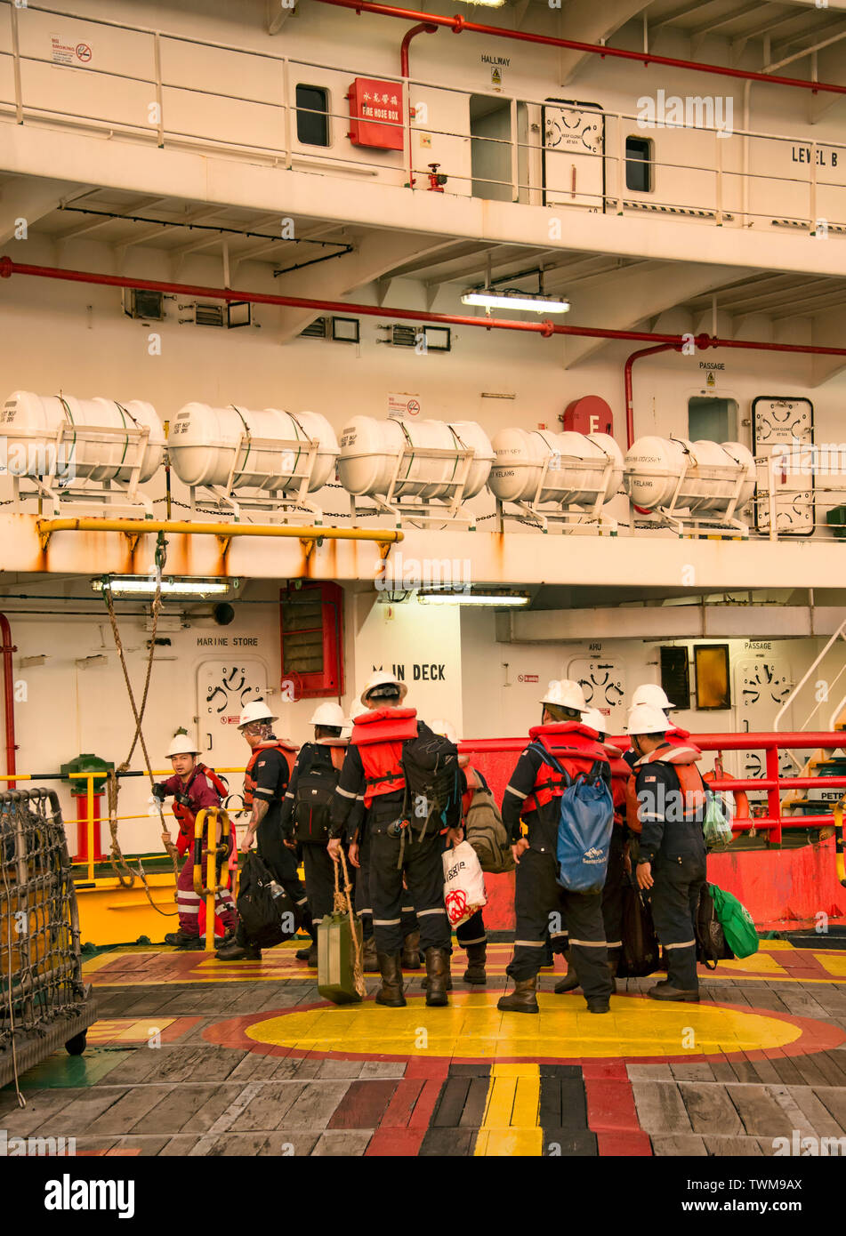 offshore worker get ready to boarding accommodation barge from other ...