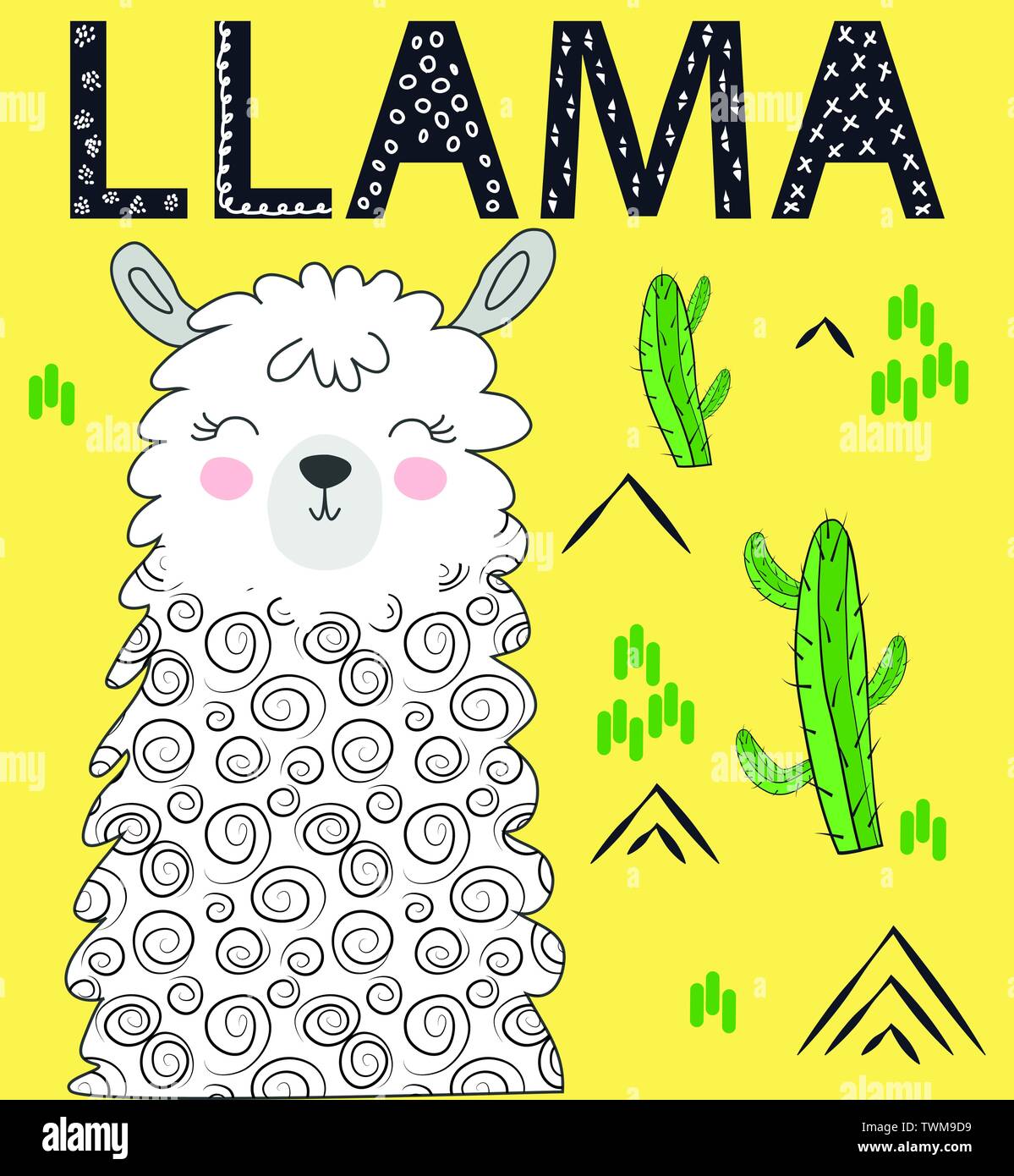 lettering llama. Chilling funny doodle alpaca or peru symbol lama with ...