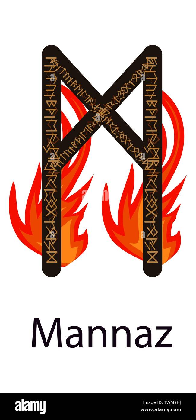 Rune Mannaz. Vertical projection. Scandinavian. Runes Element of Fire, the flame around the ...