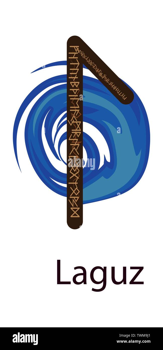 Rune Laguz. Vertical projection. Scandinavian. Fleece elements of Water ...