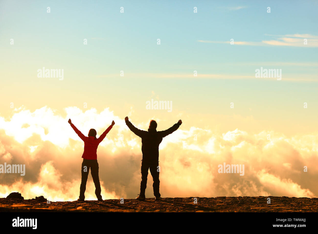 Female celebrating success sunrise in hi-res stock photography and ...