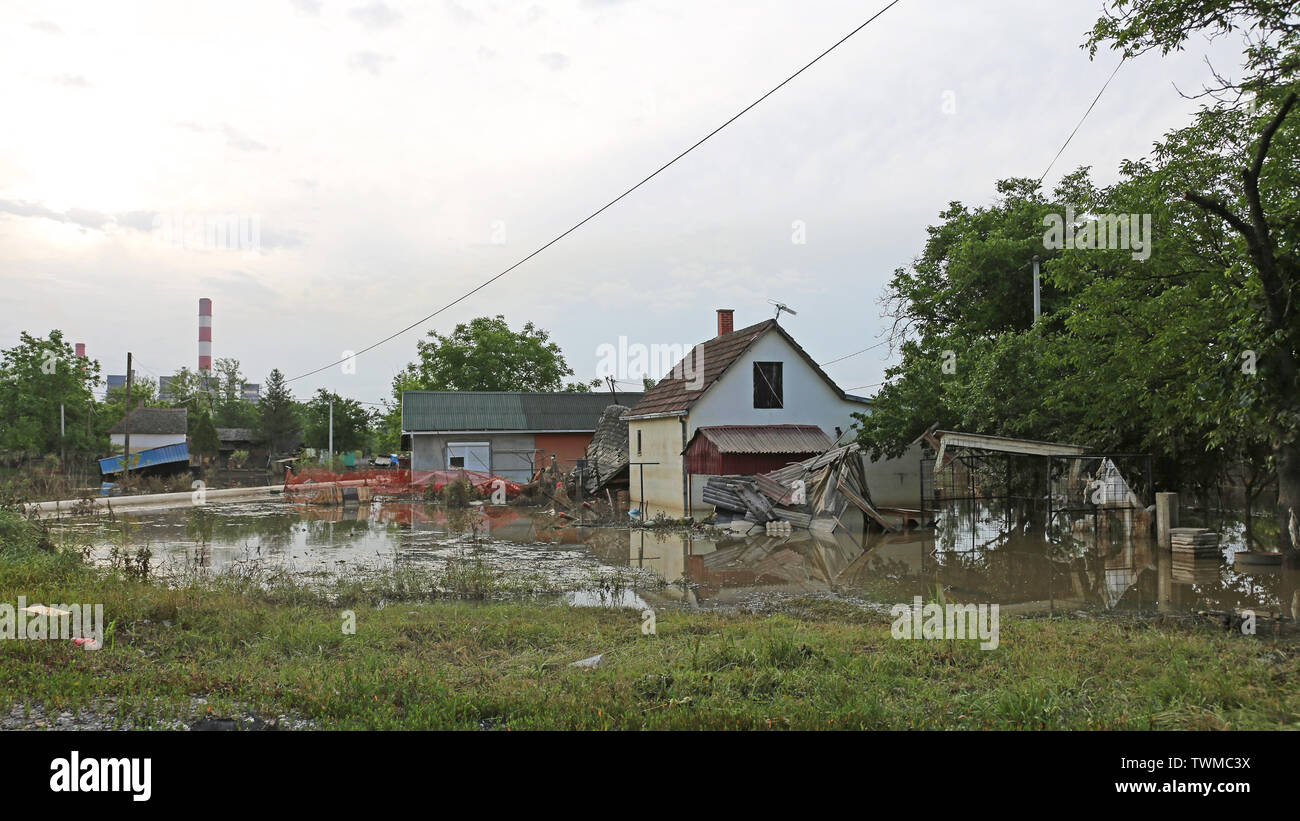 Ruined Houses in Floods Natural Disaster Village Stock Photo - Alamy