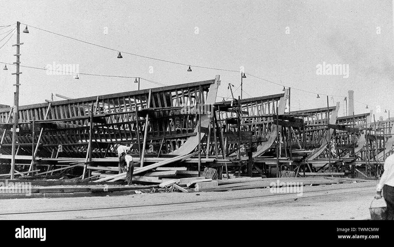 SC-1-class submarine chasers being built at the Brooklyn Navy Yard in ...