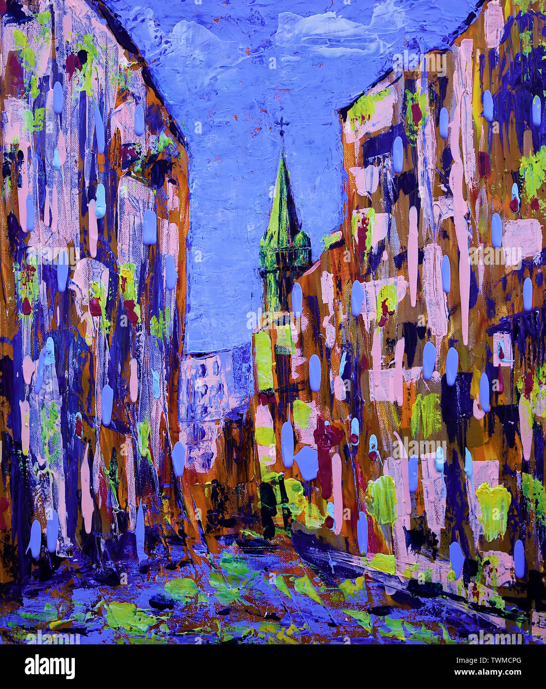 Absract art painting of the old city street Stock Photo - Alamy