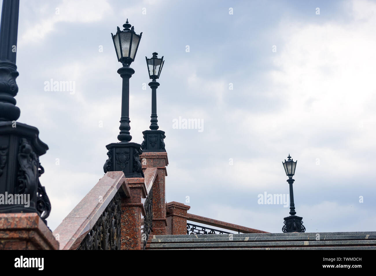 Classic style city lamppost at sunset, close-up Stock Photo - Alamy