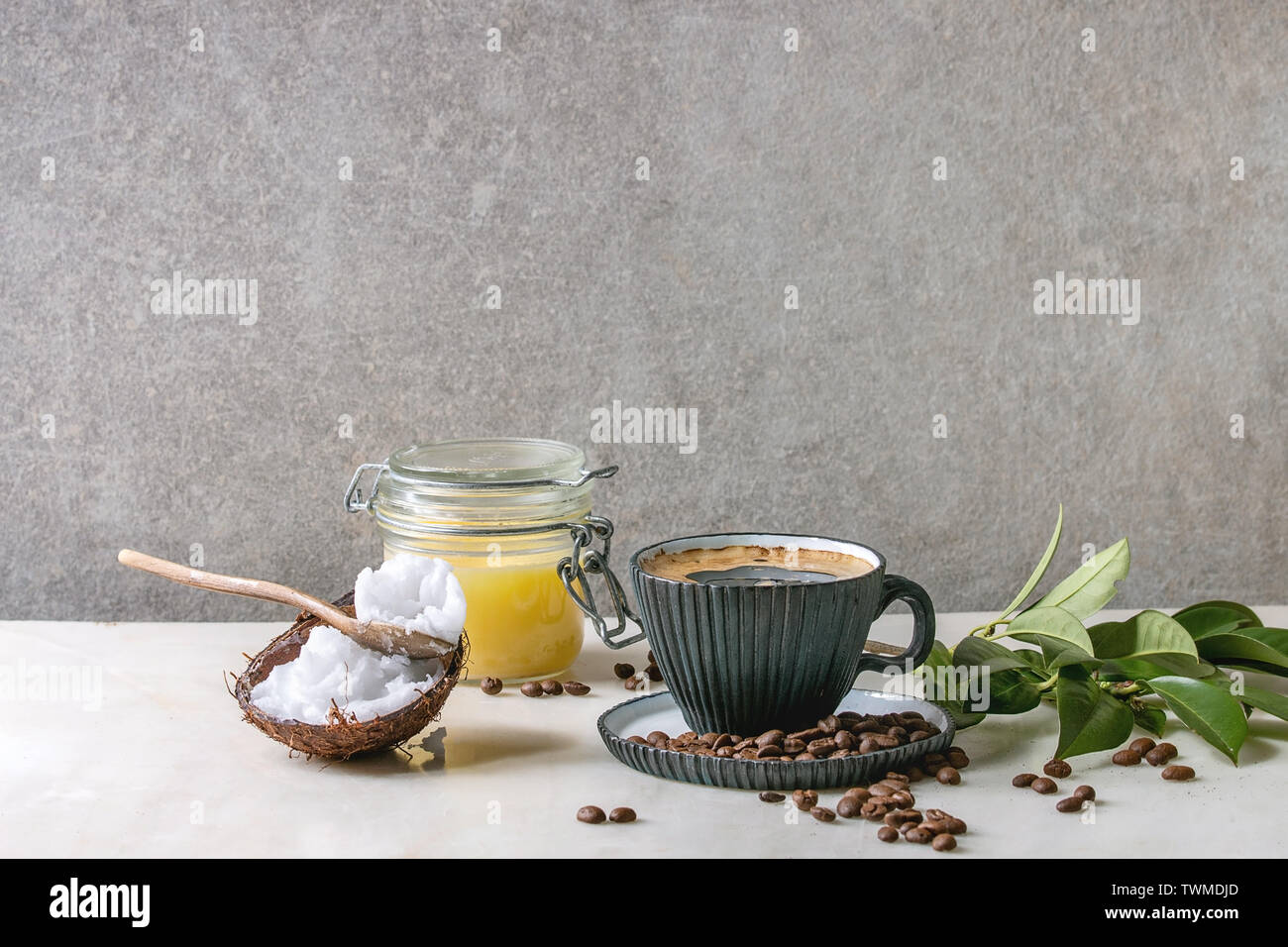 Bulletproof coffee with butter Stock Photo - Alamy