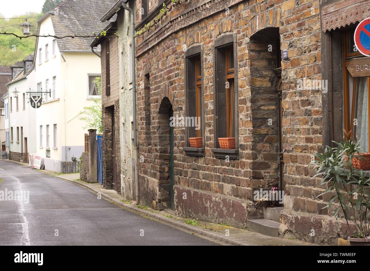 Moselkern, Germany - 26 April 2019: Traditional german street with ...
