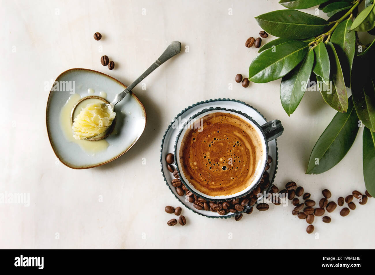 Bulletproof coffee with butter Stock Photo - Alamy