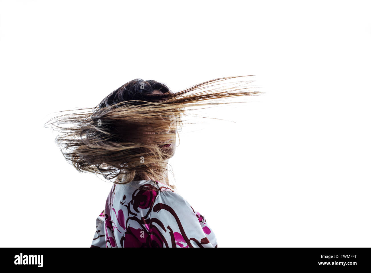 Portrait of middle-aged woman with moving hair Stock Photo - Alamy