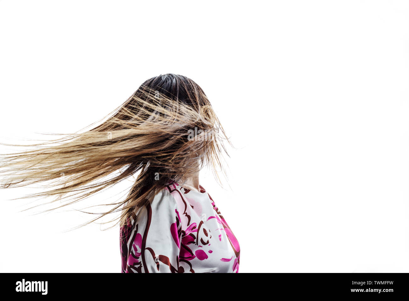 Portrait of middle-aged woman with moving hair Stock Photo - Alamy