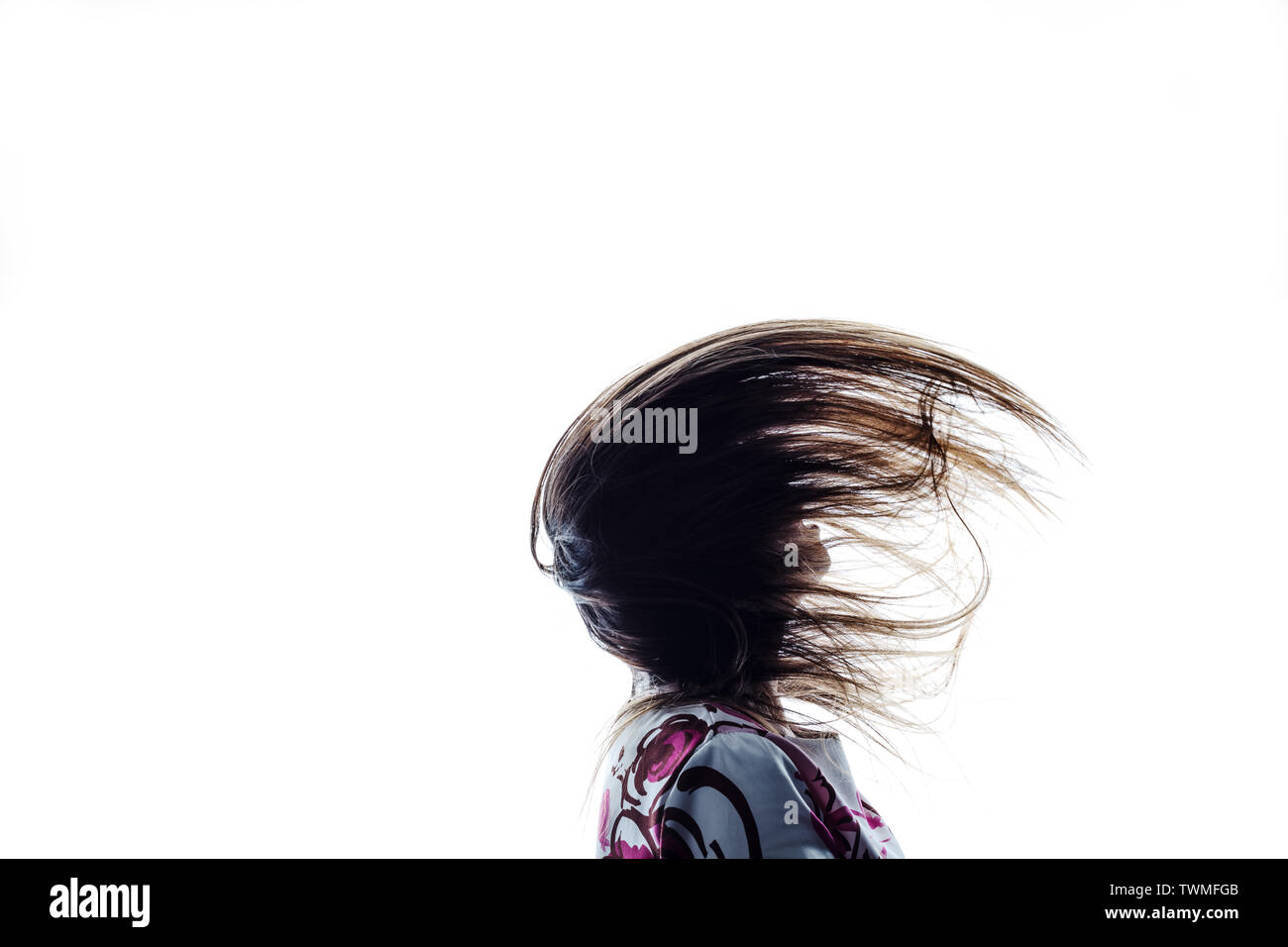 Portrait of middle-aged woman with moving hair Stock Photo - Alamy