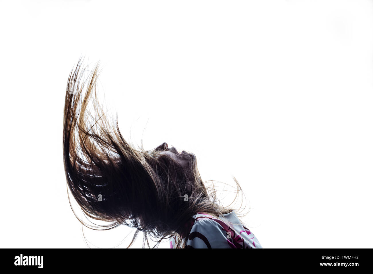 Portrait of middle-aged woman with moving hair Stock Photo - Alamy