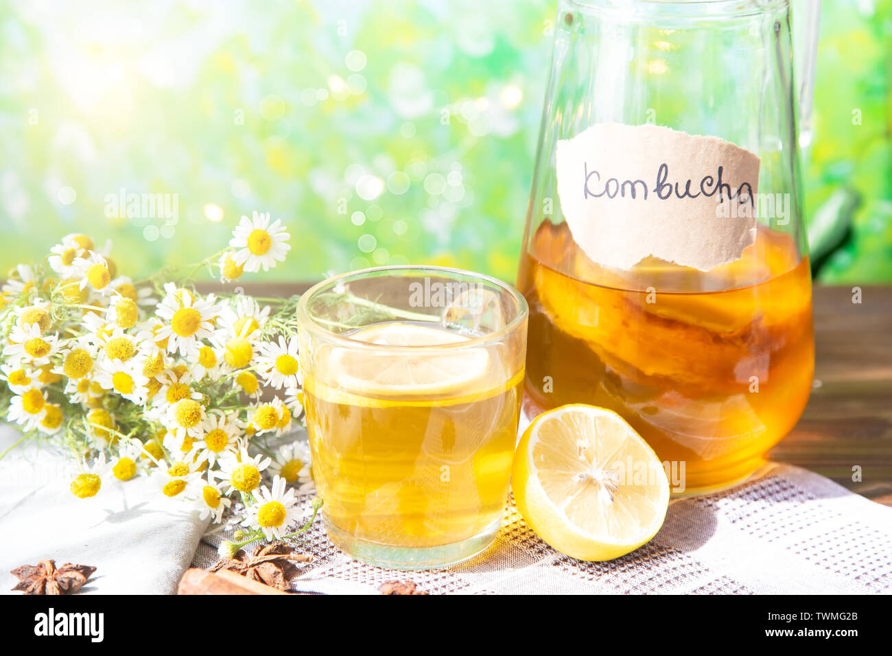 Healthy tea kombucha with lemon and cinnamon. Recipe for homemade ...