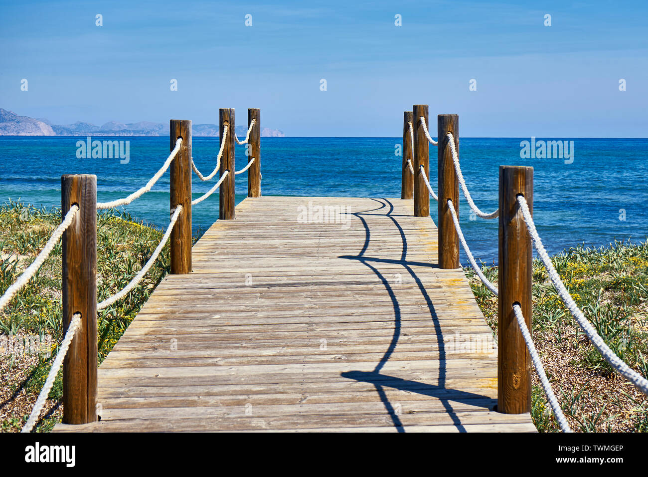 Wooden Footbridge Accessing Sa Canova Beach Blue Waters Majorca Spain ...